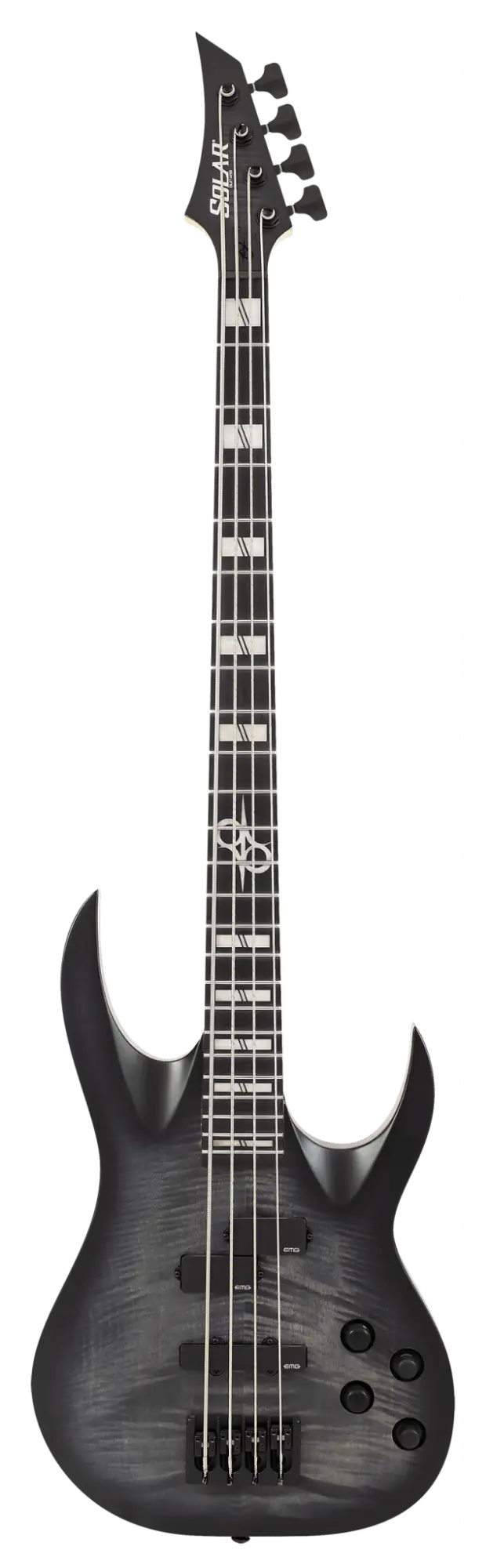 Solar AB1.4JN 4 String Electric Bass Guitar - Flame Black Burst Matte