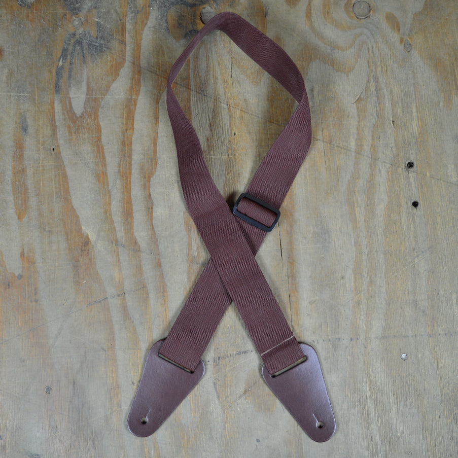 Colonial Leather Brown Webbing with Heavy Duty Leather Ends Guitar Str