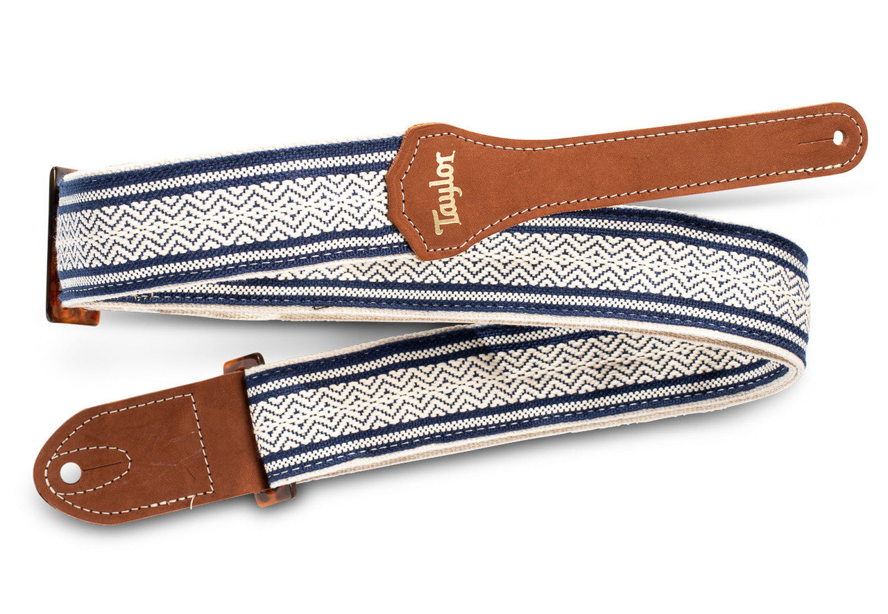 Taylor Academy Strap, Wht/Blue, Jacquard Cotton, 2"